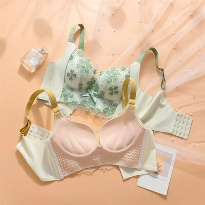 Womens Small Chest Underwear Set Gathering No Underwire Bra