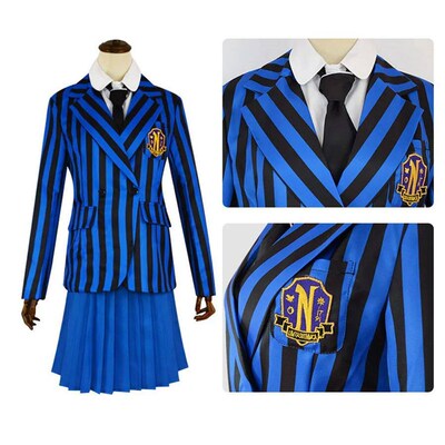 Kostum Cosplay Addams Rabu Seragam Sekolah Nevermore Pakaian