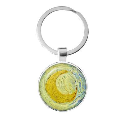 Fashion Van Gogh Art Starry Night Sunflower Keychain 25mm Gl
