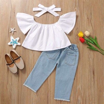 Girls Summer Fashion Suit Girls One-character Collar Flyin