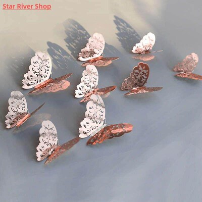 12Pcs 3D Hollow Butterfly Wall Sticker For Home Decoration D