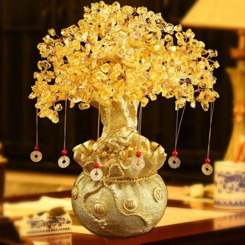 Lucky Tree Wealth Yellow Crystal Natural Money Ornaments Bon