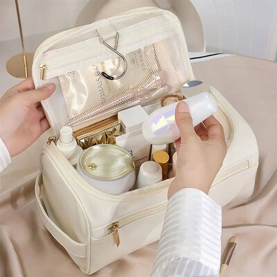 Stylih Emboed Leather Travel Cometic Organizer - Hook Deign,