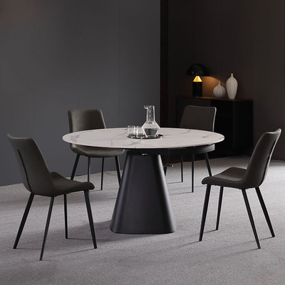 意式可伸缩岩板餐桌小户型多功能旋转折叠家用省空间餐桌可变圆桌