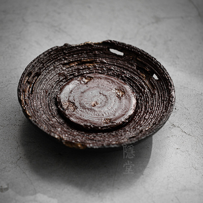 圭隐堂大漆仿朽木壶承茶盘家用复古手工干泡台茶壶托盘茶托茶台