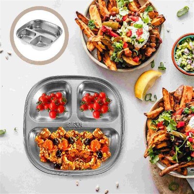 Compartment Plate Food Serving Tray Eating Stainless Steel