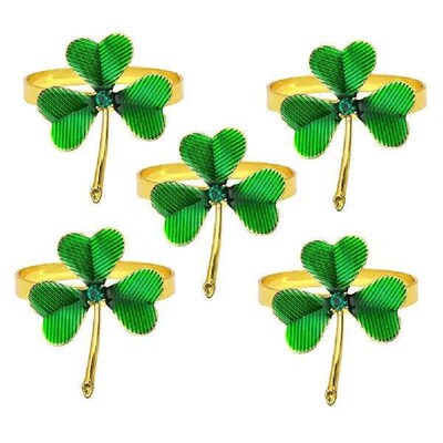 6 Pcs Green Shamrock Napkin Rings Alloy St Patricks Day