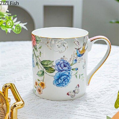Peony Flower Ceramic Mug Saucer Retro Afternoon Tea Coffee