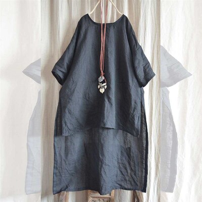 Cotton and Linen Long Dress Womens Wear Ramie Mid-length Dr