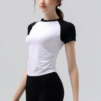 Splicing short sleeved womens breathable tight fitting