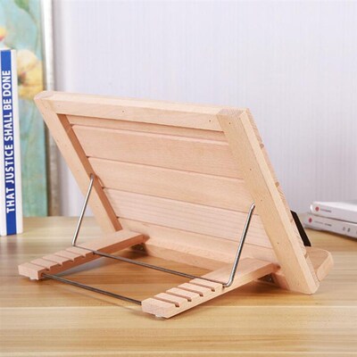Bamboo Book Stand Adjustable Book Holder Tray Page Paper Cli
