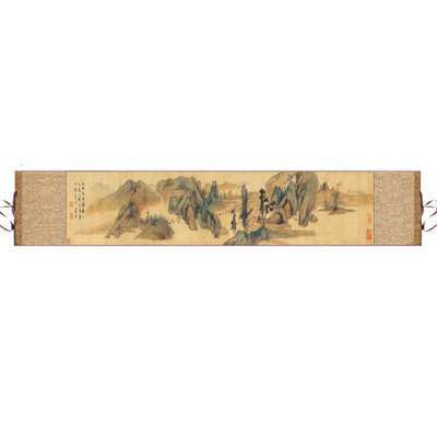 明 沈周 京江送别图仿古横幅泛舟装饰茶馆卷轴沙发背景客厅装饰画