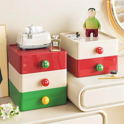Dopamine-style desktop organizer with drawer design, stackab