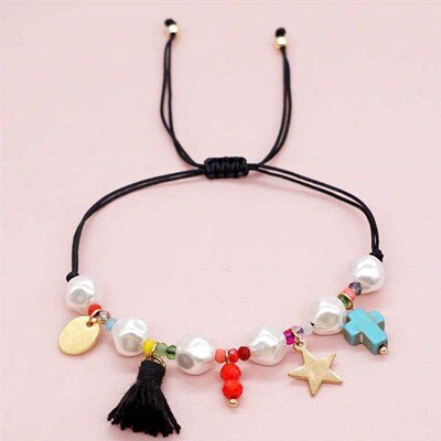 Easter Cross Star Coin Tassel Charm Brlets for Women Faux
