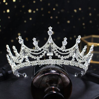 Baroque Luxury Geometric Crystal Bridal Tiaras Crown Big Rhi