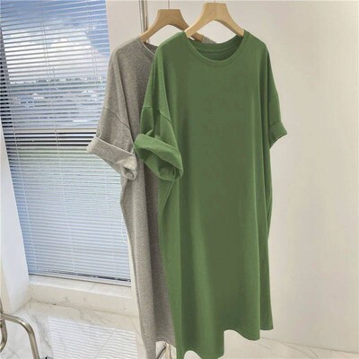 Women Clothing Solid Dress Short Sleeve Casual Loose