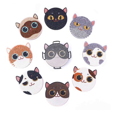 8pcs/Set DIY Diamond Painting Coasters Cat Wood Tablemat for