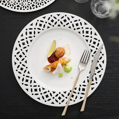 White Hollow Ceramic Flat Plate Dining Plate Pasta Dish