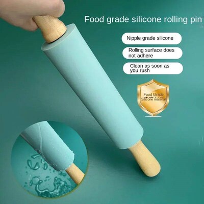 Wooden Handle Silicone Rolling Pin Non-stick Fondant Pastry
