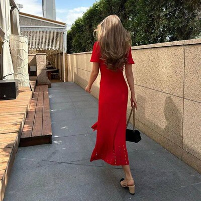 Contrast Single Breasted Knitted Dress For Women Elegant