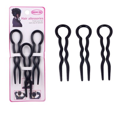 Black Brown Plastic Hair Clips U Shape Design Hair Fork Conv