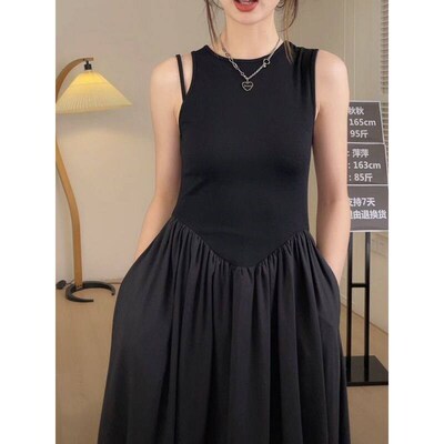 Suspender Dress Atmosphere Summer Black Vest Dress Sleeveles