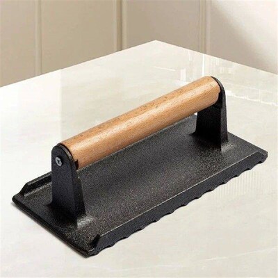 Cast Iron Heavy-Weight Grill Press with Wooden Handle