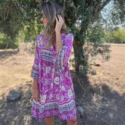 Half sleeved ethnic print collar womens long skirt