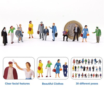 30pcs HO scale 1:87 Standing Seated Passenger People Painted