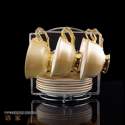 土金豪欧式复古骨瓷咖啡杯套装英式下午茶茶具茶杯情侣对杯带勺子