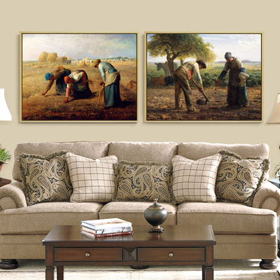 大仟印像 米勒拾穗者 欧式玄关油画艺术人物画装饰画挂画墙壁画框