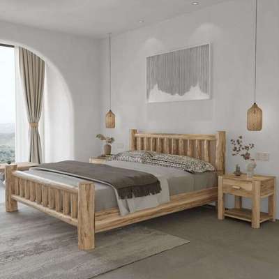 原生态实木床家用民宿床自然风纯柏木全实木现代中式硬板双人床