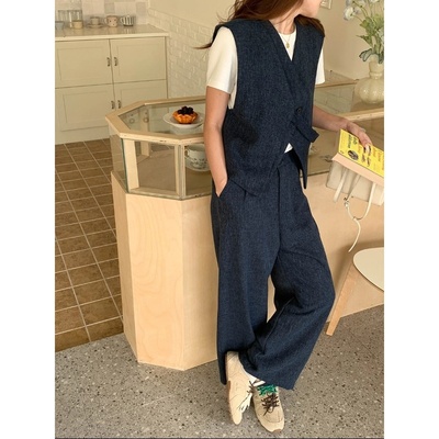 早春老钱风无袖马甲阔腿裤套装