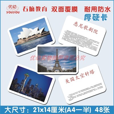 杜曼闪卡百科套装建筑奇观风景国旗汽车标志儿童早教认知卡片教具