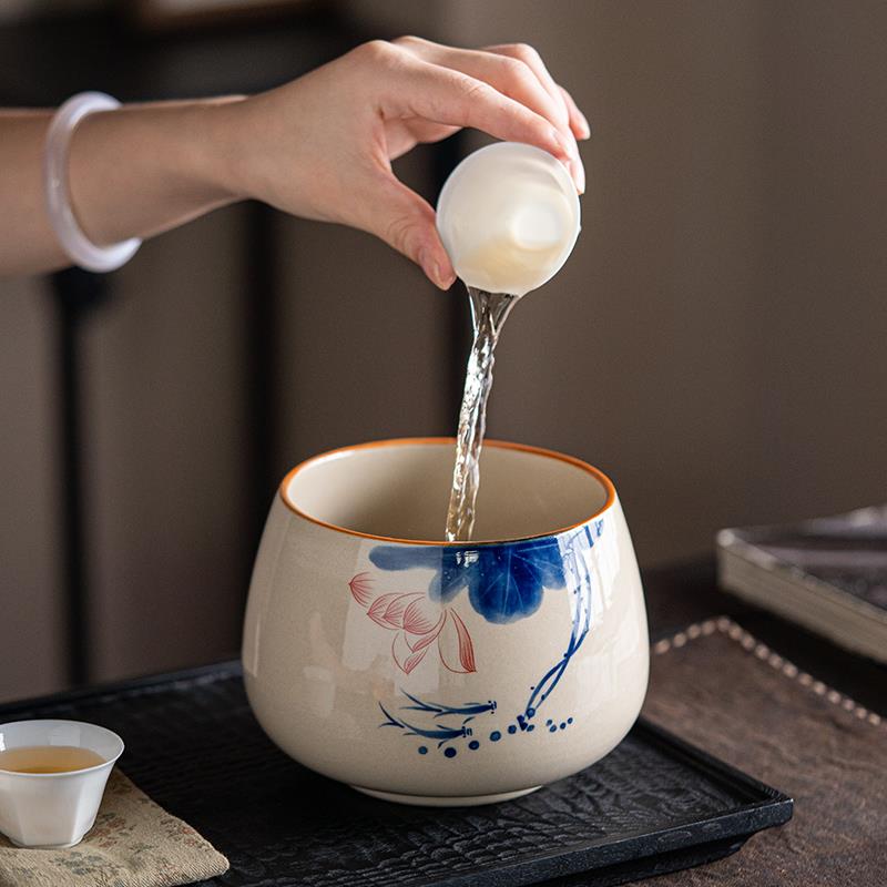 茶渣缸渣桶废水缸茶道茶台建水缸家用办公轻奢功夫配件草木灰茶洗