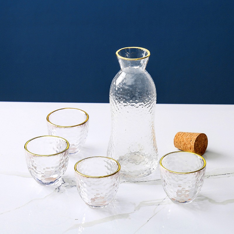 描金白酒杯子轻奢玻璃酒具套装家用小号一两烈酒杯温酒壶分酒器