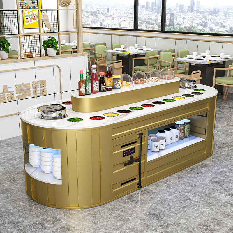 大理石自助火锅店调料台冷藏保鲜小料台串串酱料台麻辣烫佐料椭圆