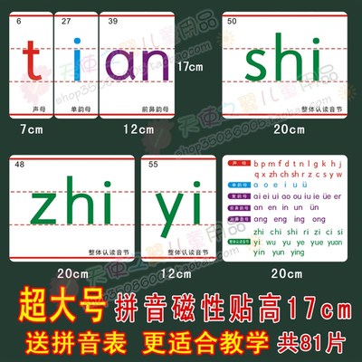 新版超大号汉语拼音磁贴磁性教具声母韵母卡片81片老师教学用