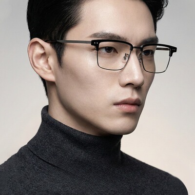纯钛防蓝光半框眼镜架可配近视