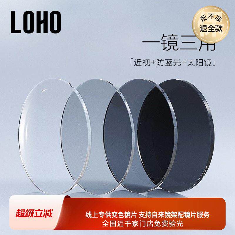 LOHO感光变色镜片可配镜近视墨镜防蓝光近视眼镜太阳眼镜定制度数