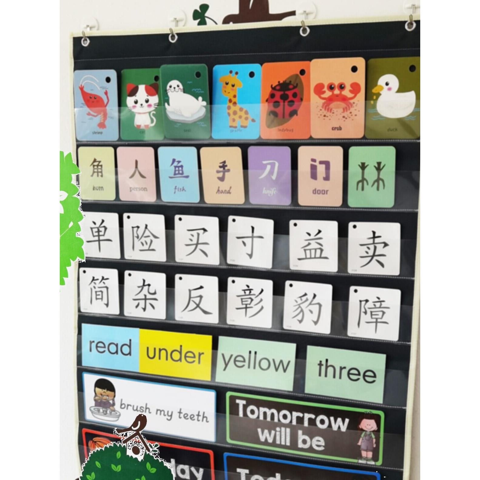 儿童识字卡挂袋壁挂式英语闪存卡收纳袋卡墙牛津布口袋图
