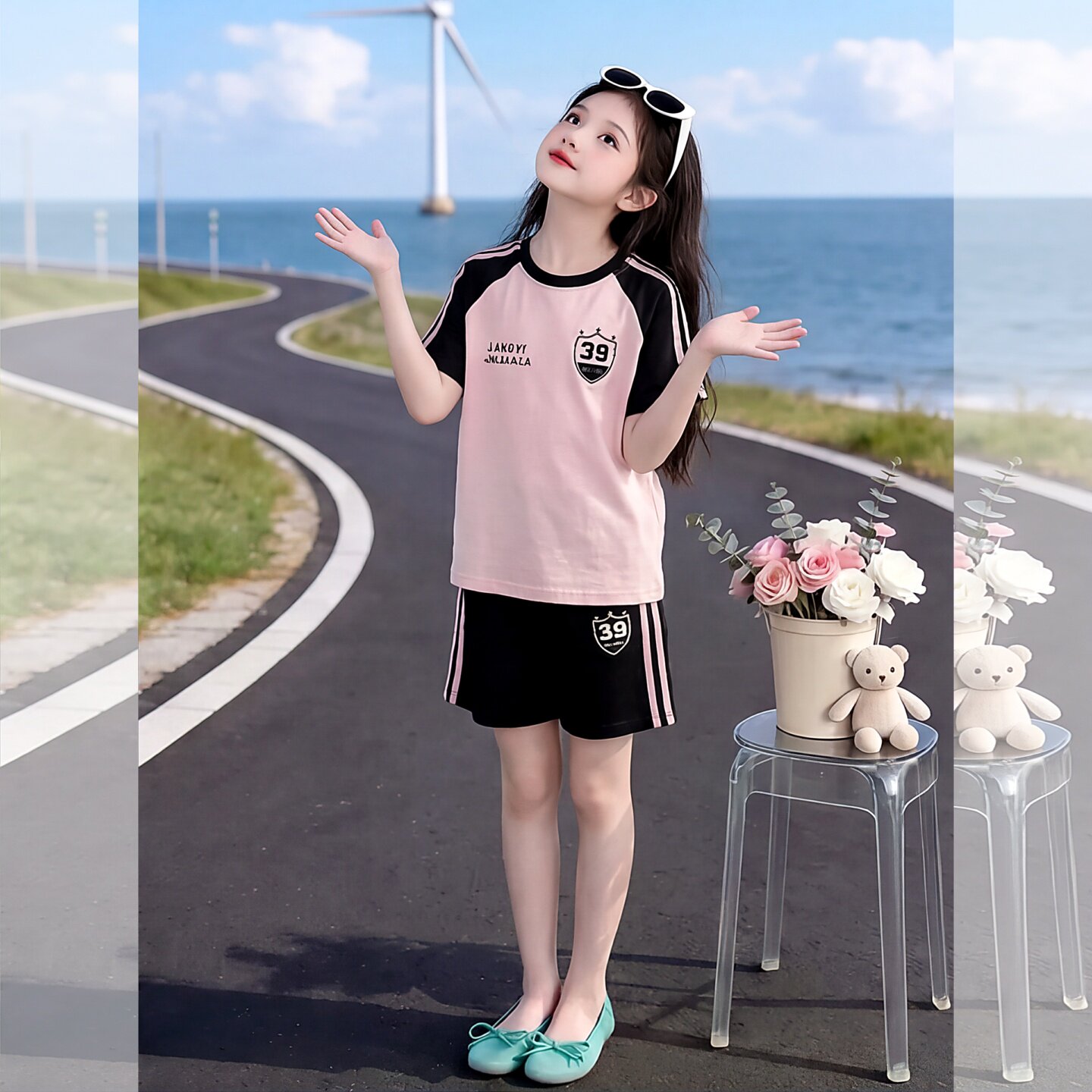 女童夏季套装2026新款洋气中大童女孩韩系休闲运动短袖短裤两件套
