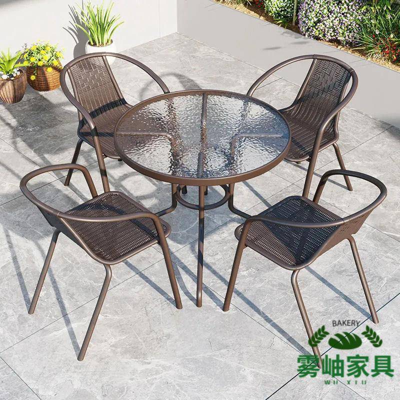 桌椅桌椅露天室外桌椅套件休闲庭院带伞花园铁艺阳台现代户外桌椅