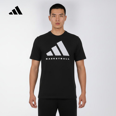 adidas阿迪达斯篮球运动黑色宽松半袖透气训练秋男短袖T恤 KX5680