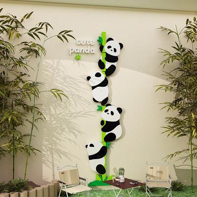竹子熊猫网红拍照区布置打卡地背景墙奶茶店墙壁装饰摆件墙面贴纸