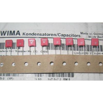 德国老 WIMA 63V 0.22UF 224 MKS2 纯铜脚薄膜电容 5MM 脚距
