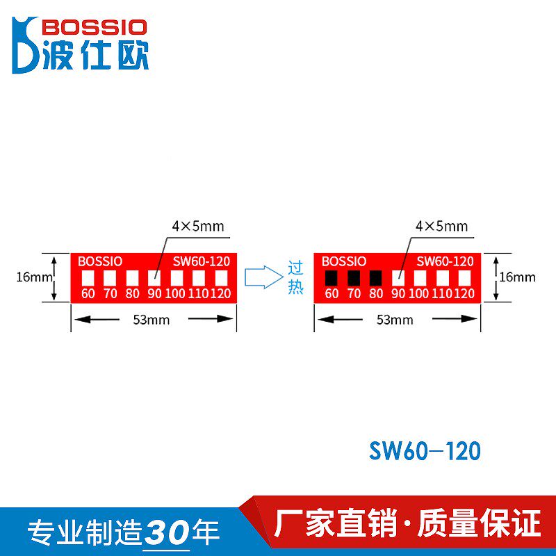 波仕欧SW60-120不可逆测温纸变色示温贴片温度测试纸感温胶贴防水