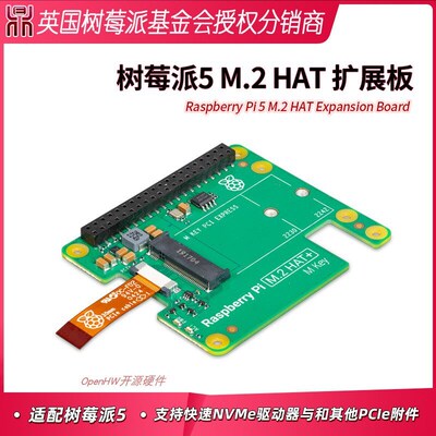 树莓派5 PCIE转M.2 HAT+ NVME SSD固态硬碟Raspberry PI支持Gen3