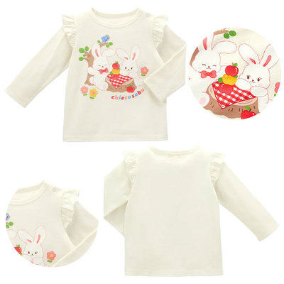 春秋新款儿童打底衫卡通可爱野餐小兔印花长袖T恤日系miki童装