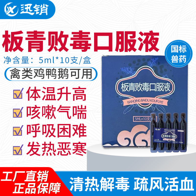 迅销板青败毒液5ml*10支禽类鸡鸭鹅体温升高咳嗽气喘发热清热解毒